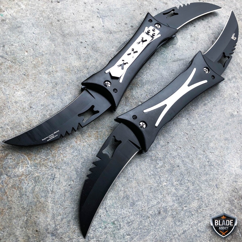 Dual QUAD Blade Fantasy Cosplay Folding Pocket Knife Tactical Combat ...