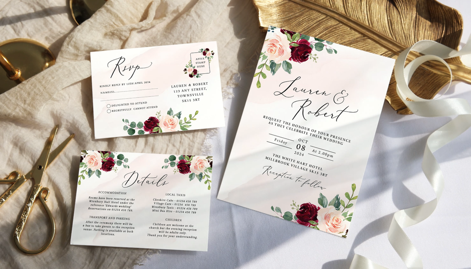 Personalised Wedding Invitations - Burgundy and Blush Pink Collection ...