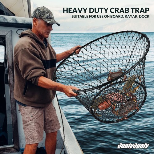 Crab Ring Trap Bait with Fishing Buoy Marker Floats Heavy Duty Net with ...