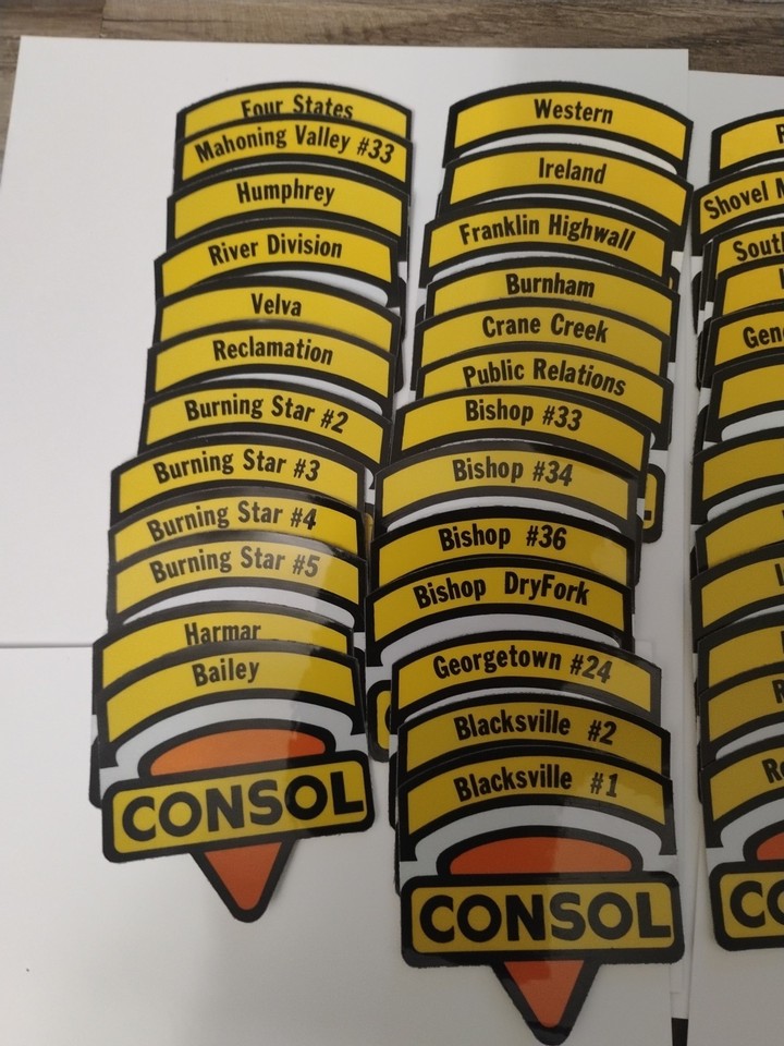 HUGE LOT OF 73 DIFFERENT SHIELDS CONSOL COAL CO. COAL MINING STICKERS ...