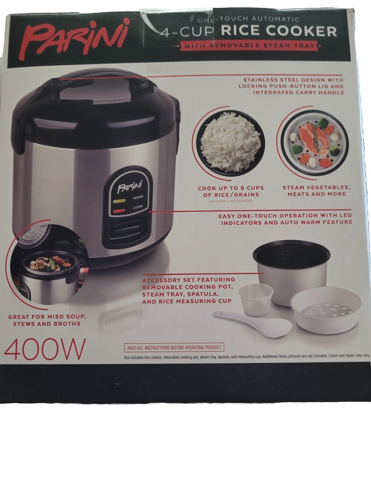 Parini 4 Cup Rice Cooker Steams Soups Stews Broths | eBay