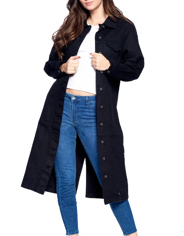 Women's Maxi Length Denim Cotton Oversize Long Casual Coat Button Up ...