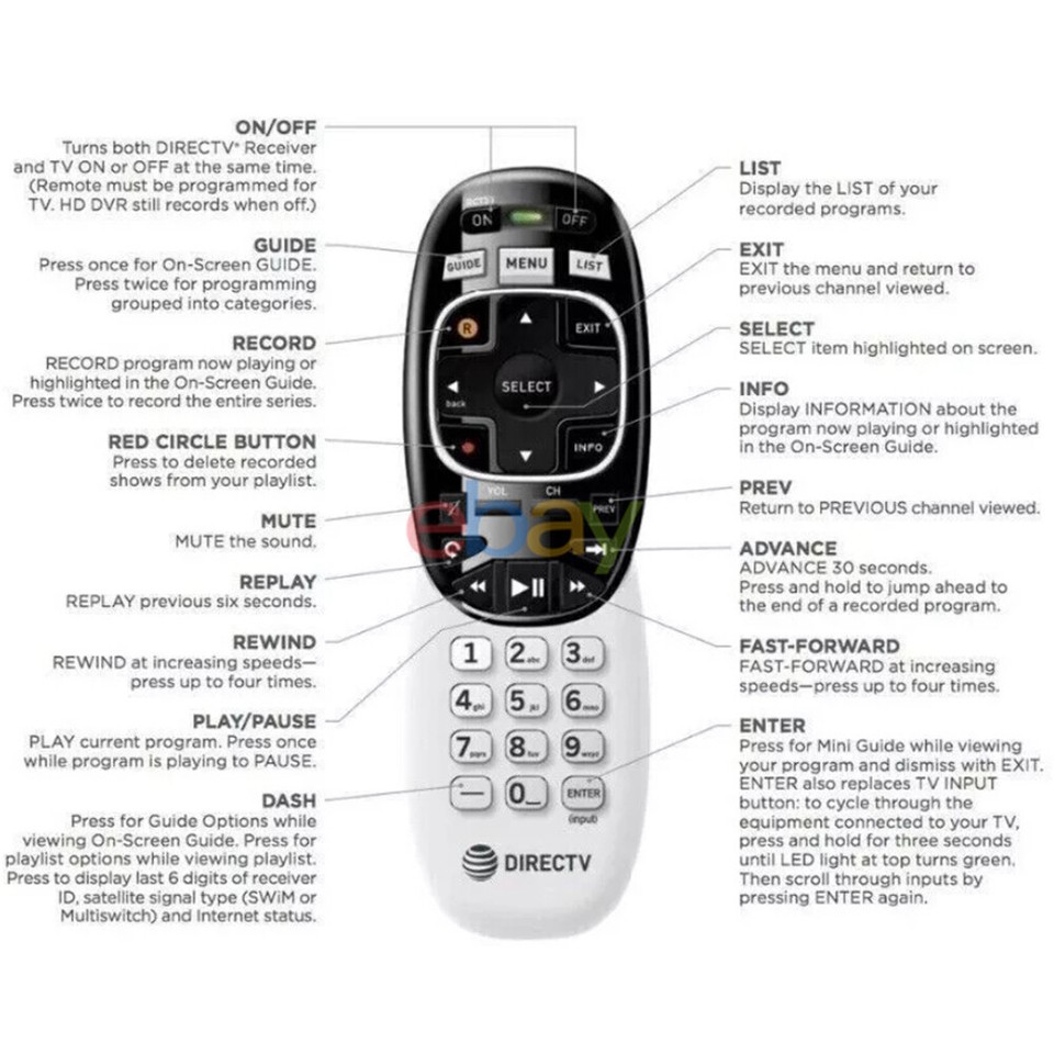 New Original RC73 For DirecTV AT&T IR RF Universal Remote Genie HR44 ...