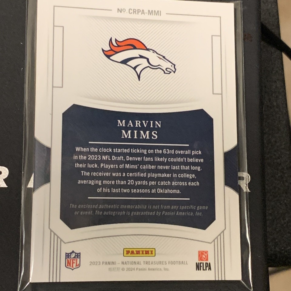 Marvin Mims National Treasures 3 Color RPA Denver Broncos Stud. | eBay