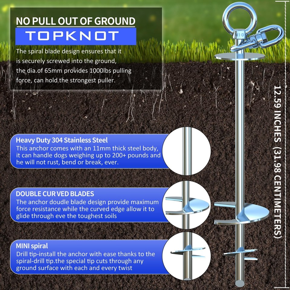 Dog Tie Out Stake,Heavy Duty Dog Run-304 Stainless Steel Stake,360 ...