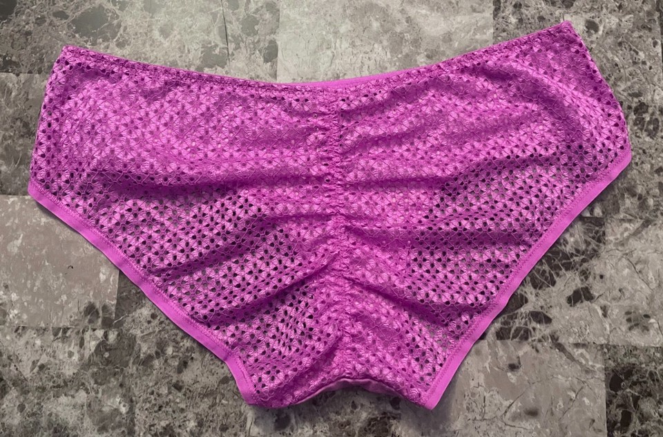 NWT VICTORIA'S SECRET M PURPLE LILAC NETTED RUCHED BACK RARE HIPHUGGER ...