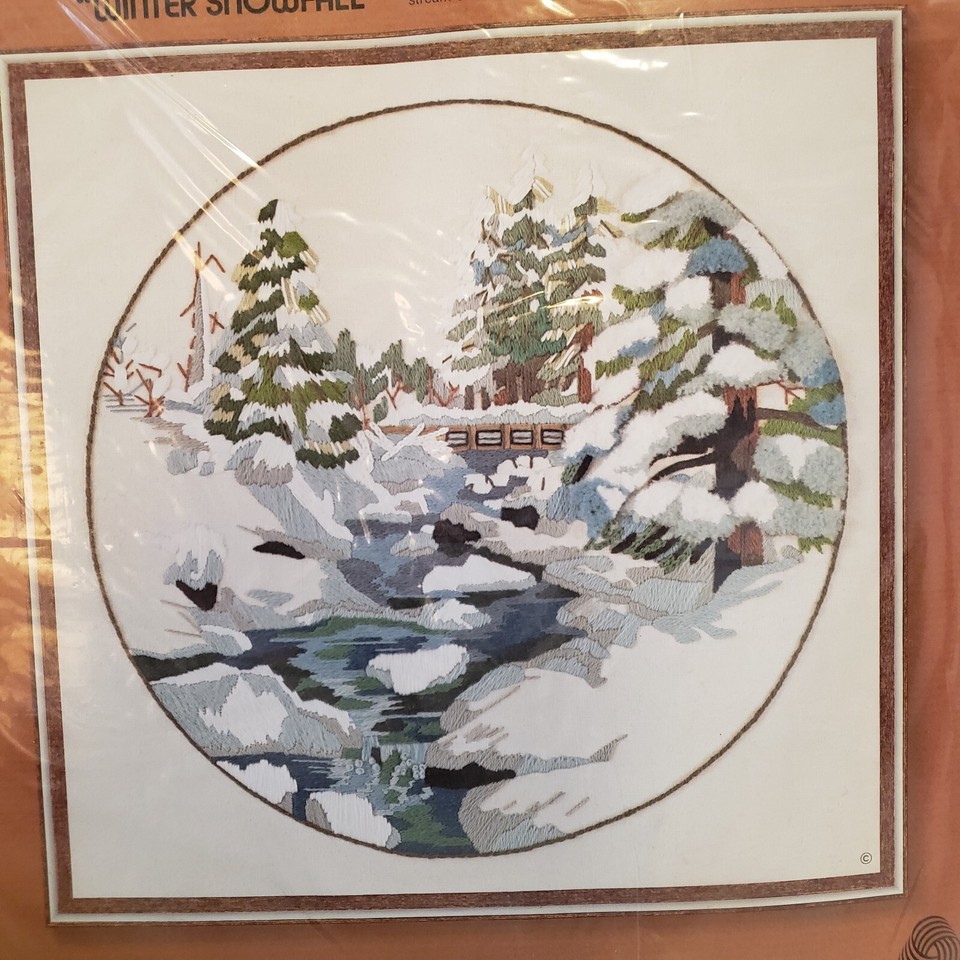 Sunset Stitchery Winter Snowfall 16 x 16 Crewel Embroidery Kit 2474 NOS ...