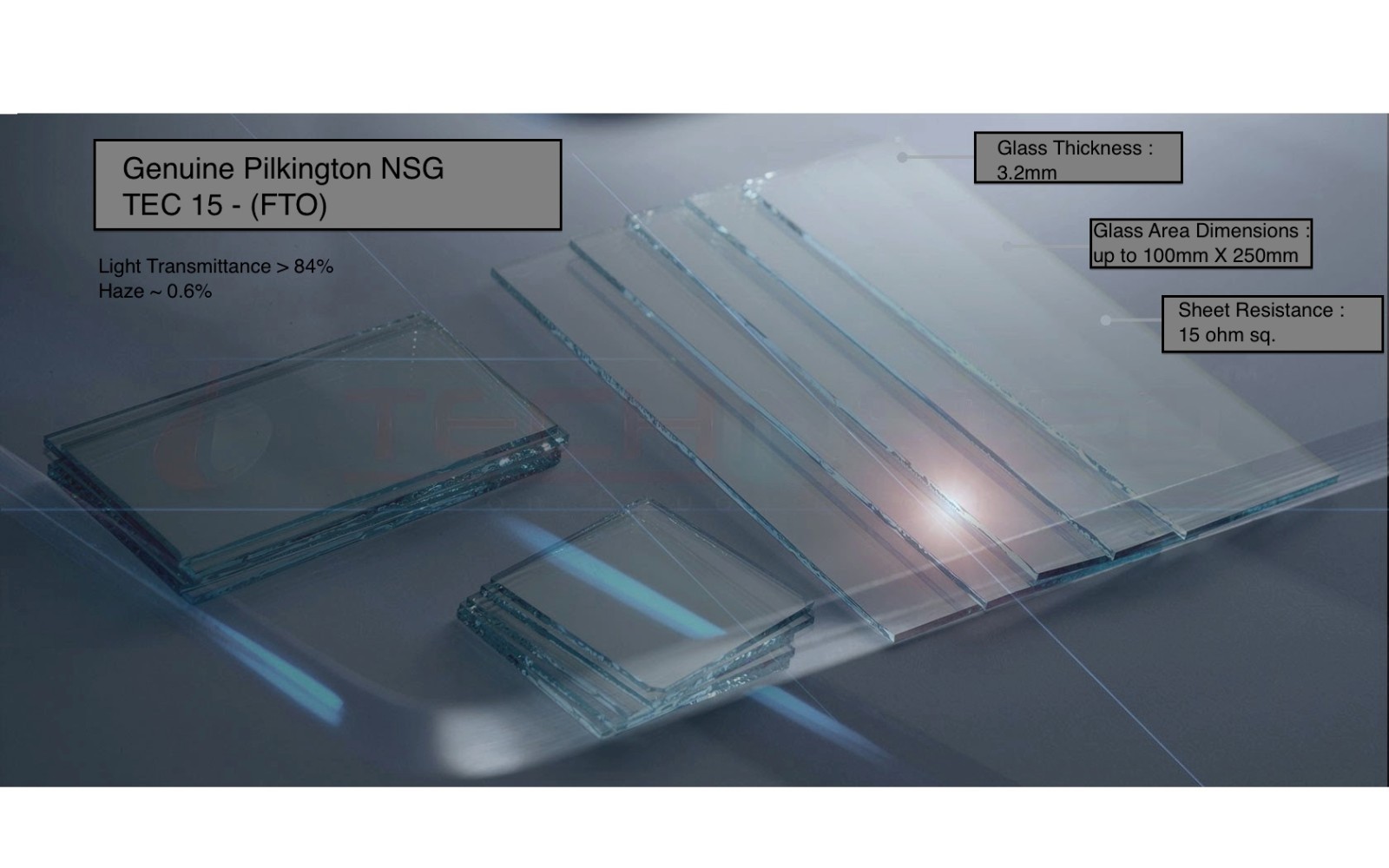 FTO coated conductive Glass 50mm*50mm*3.2mm, 15 ohm/sq,10pcs. NSG - TEC ...