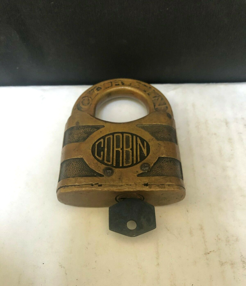 LOCK- OLD PRIMITIVE RARE BRASS CORBIN NEW BRITAIN CONN. USA PADLOCK ...