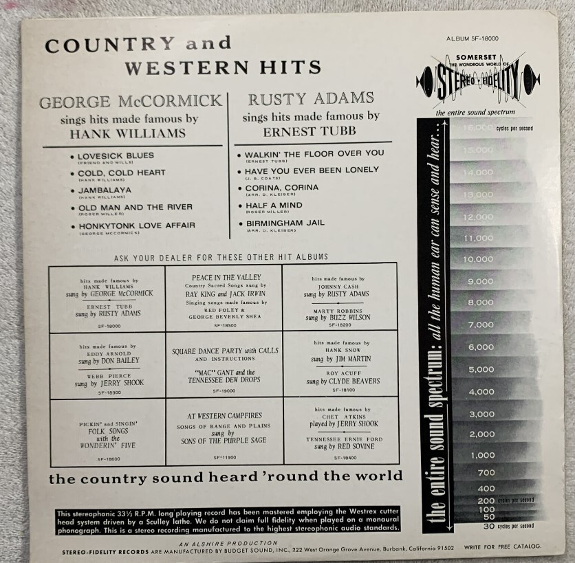 GEORGE MCCORMICK/RUSTY ADAMS Country & Western Hits 1962 Vinyl LP ...
