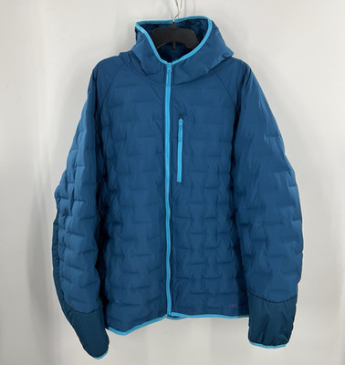 Lands End Mens Blue Hyper Dry 600 Down Fill Hooded Puffer Jacket Coat ...