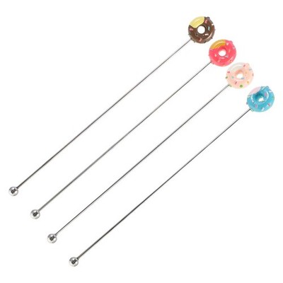 4Pcs Stainless Steel Swizzle Stick Donut Shape Blender Cocktail Coffee ...