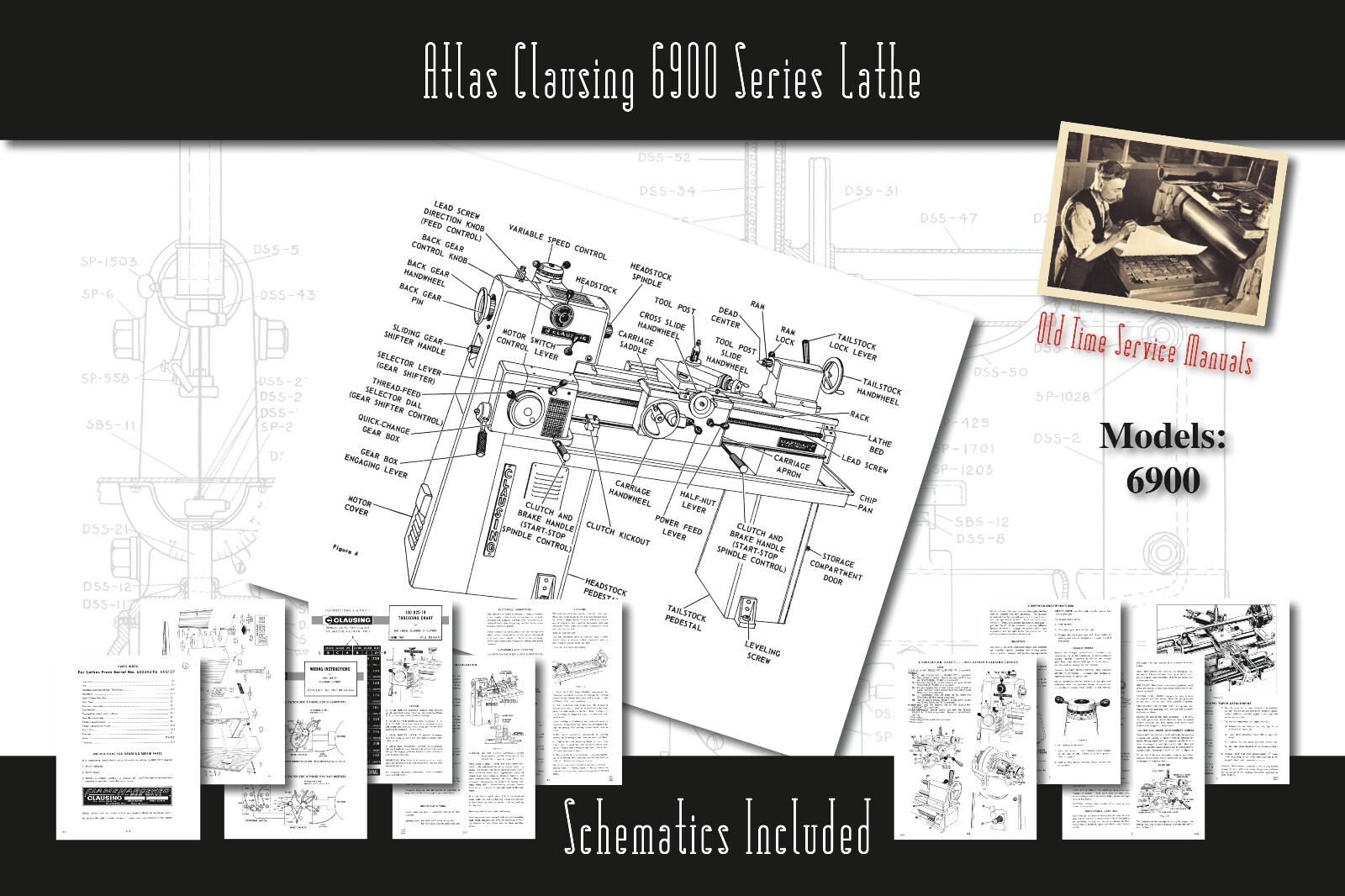 Atlas Clausing 6900 Series Lathe Service Manual Parts Lists Schematics ...
