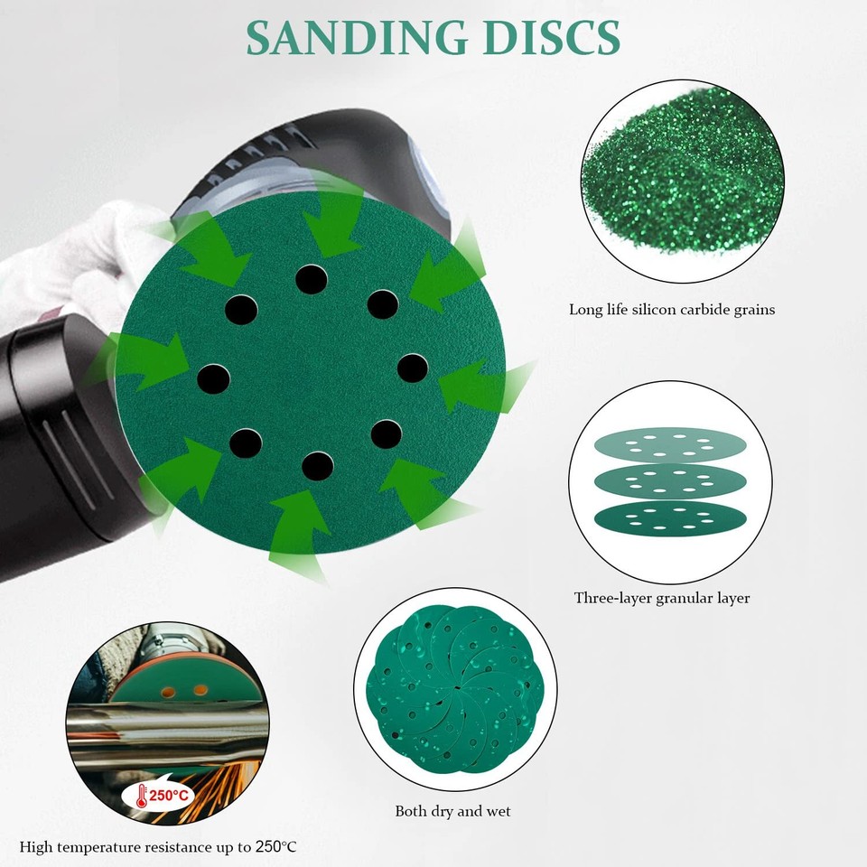 50-PACK 5" Green Film - PSA Self Adhesive Sanding Discs DA Sanders 400 ...