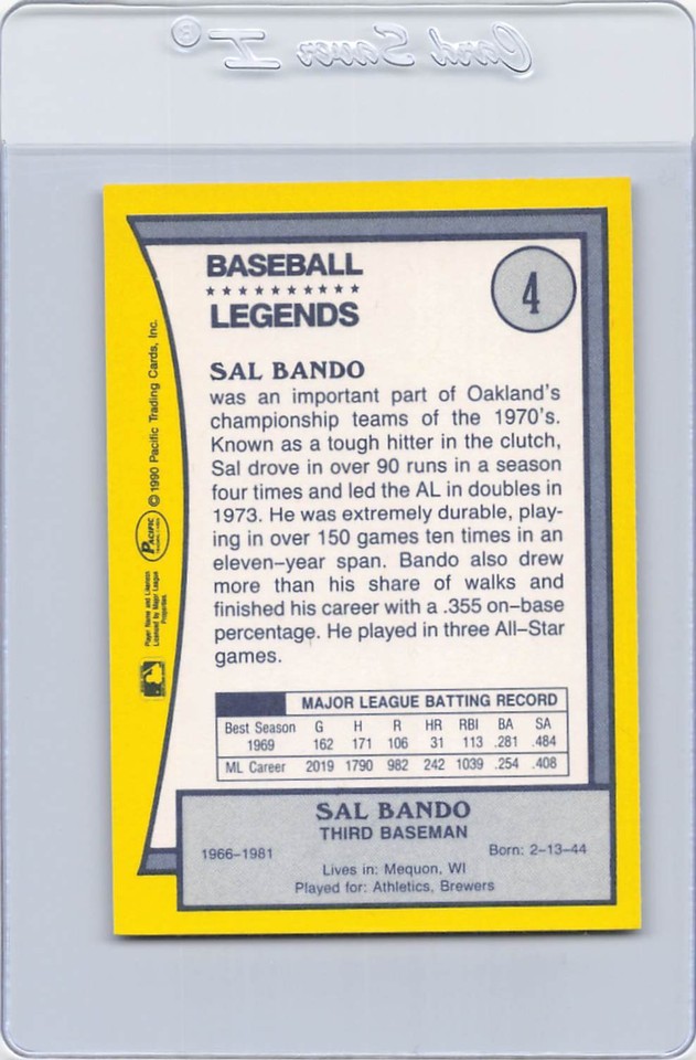 1990 Pacific #4 Sal Bando Athletics Signed Auto *J9841 | eBay