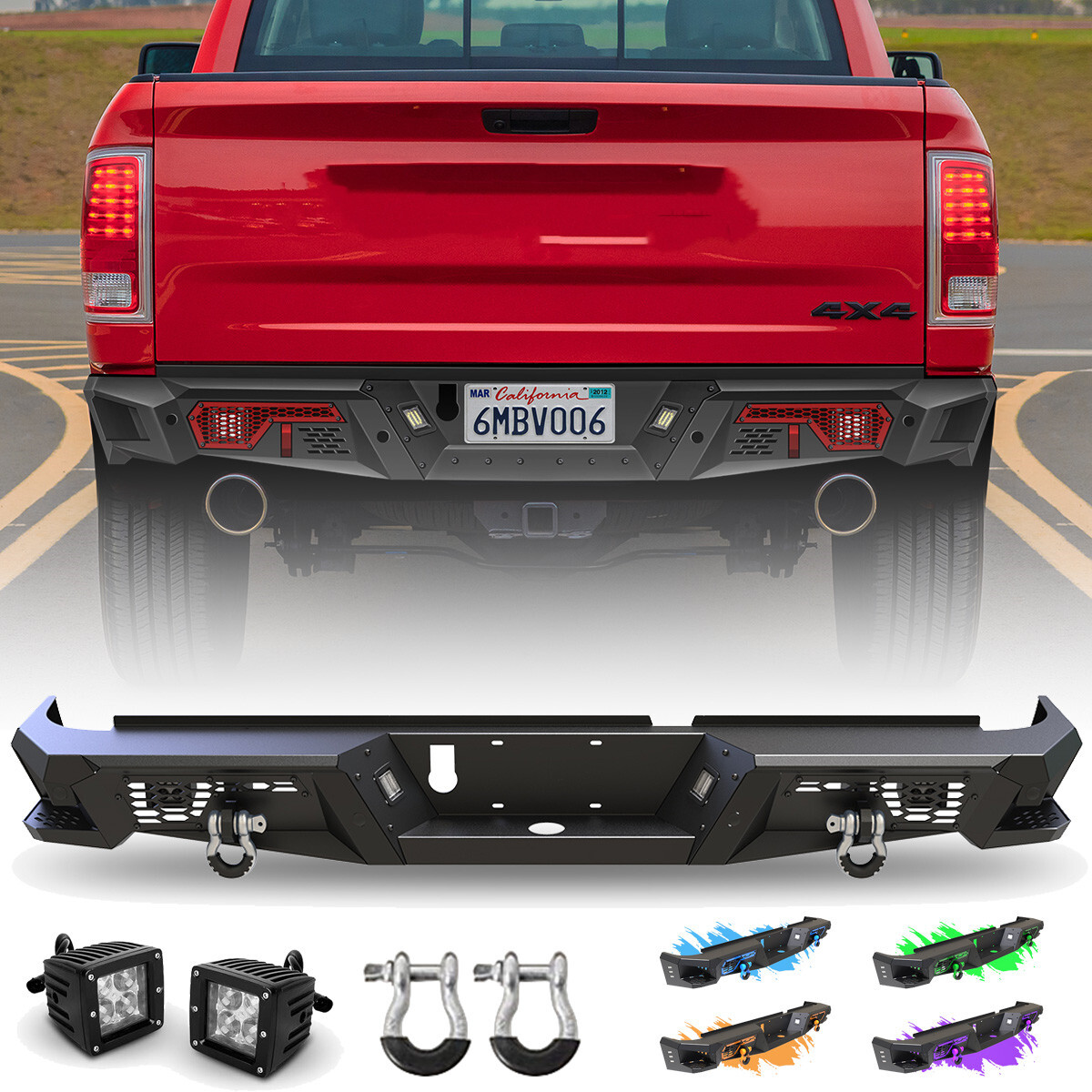 2 IN 1 Front Bumper Assembly +Rear Bumper w/D Rings For 2013-2018 Dodge ...