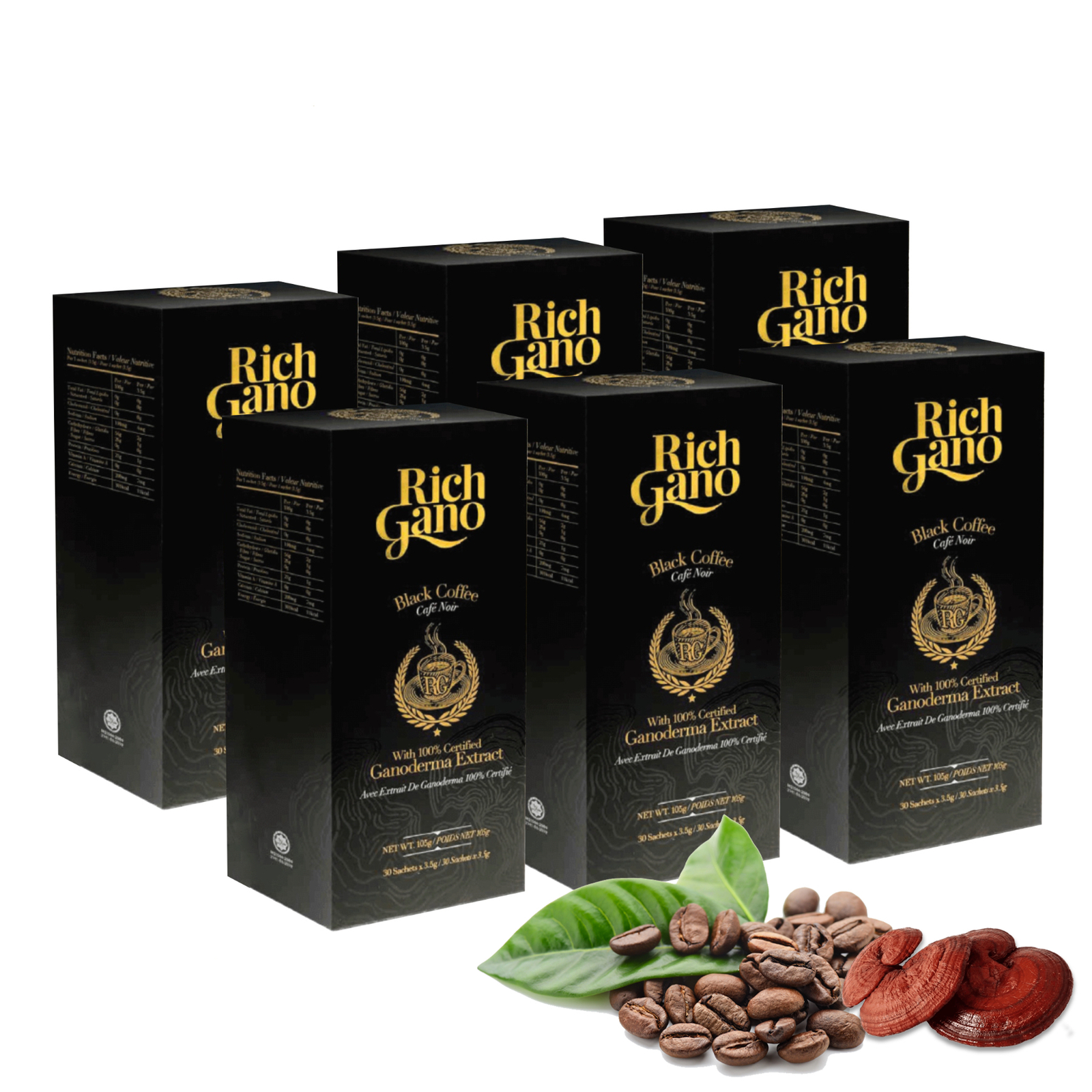 6 boxes Rich Gano Gold Black Gourmet Premium Coffee Reishi ganoderma ...