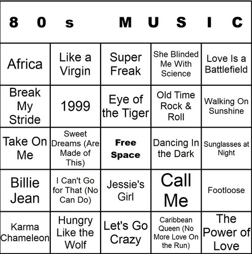 100 80s Music Bingo Cards Printed And Laminated With Playlists ...
