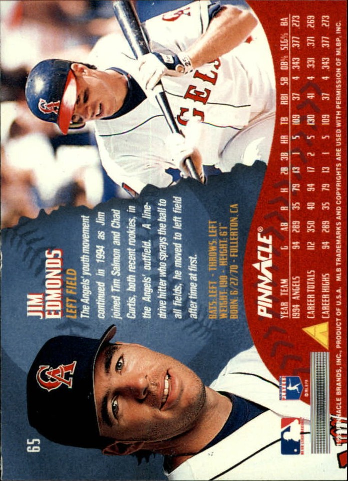 1995 Pinnacle Baseball Card #65 Jim Edmonds | eBay