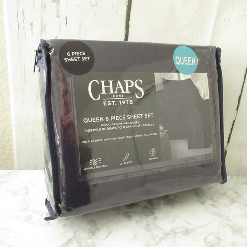 Chaps Sheets Queen Size Navy Blue Wrinkle Resistant Ultra Soft 6 Piece ...