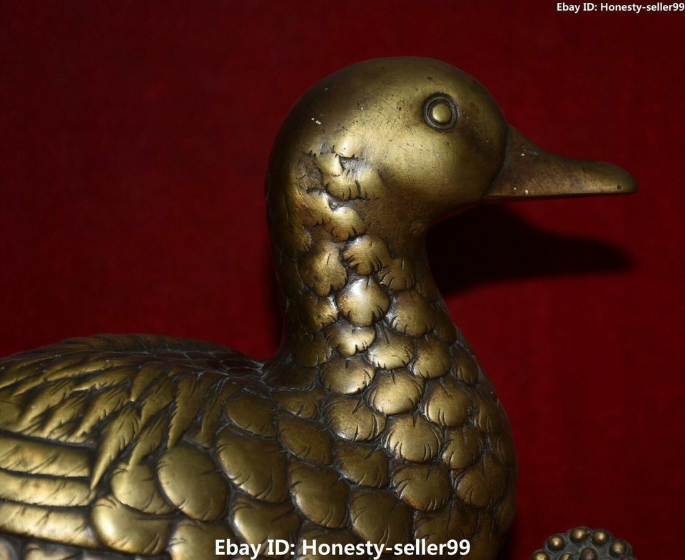 14" Chinese Pure Bronze Fengshui Duck Quack-quack Quacker Ducks Lotus ...