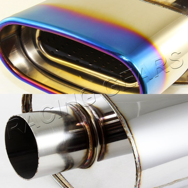 5.5" Euro Oval Burnt Tip T-304 Stainless Exhaust Muffler 2.5" Inlet ...