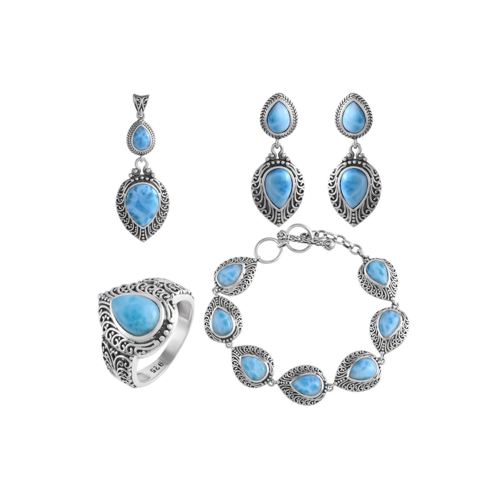 Larimar Gemstone 925 Sterling Silver Ring Earring Pendant Bracelet ...