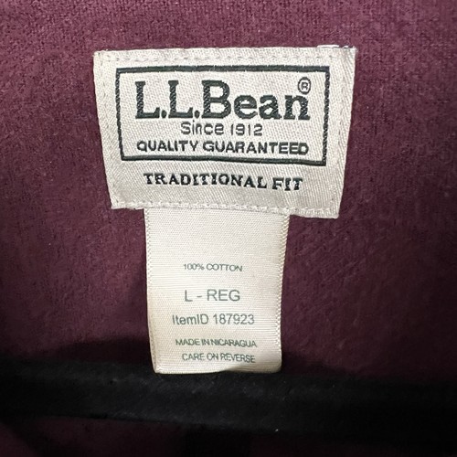 L.L. BEAN Traditional Fit Chamois Shirt Mens L Reg Maroon Heavyweight ...