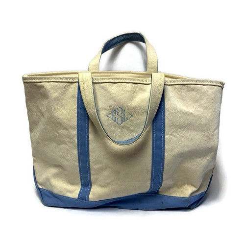 LL Bean Boat and Tote Bag Light Blue Handles Zip Top Monogram | eBay