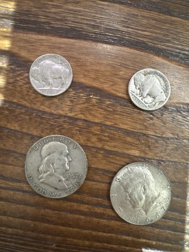 Old Coins - Franklin & Kennedy Half dollars And Nickel Lot. Circulated ...