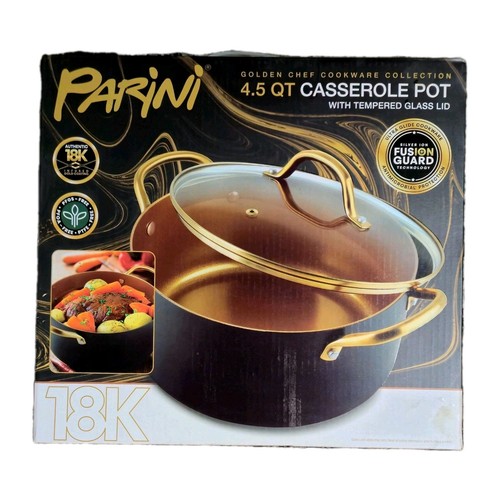 NEW In Box 18K Gold Parini 4.5 Quart Casserole Pot With Tempered Glass ...