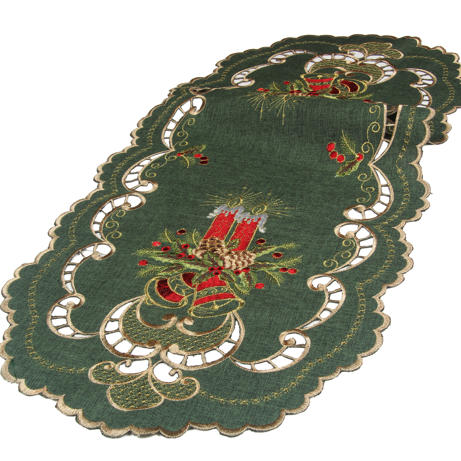 Dark-Green Doily Table runner Tablecloth Topper Christmas Red Candle ...