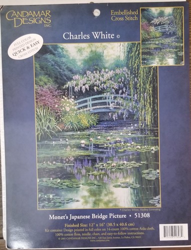 NEW Opened Embellished Cross Stitch kit MONET'S JAPANESE BRIDGE Floss ...