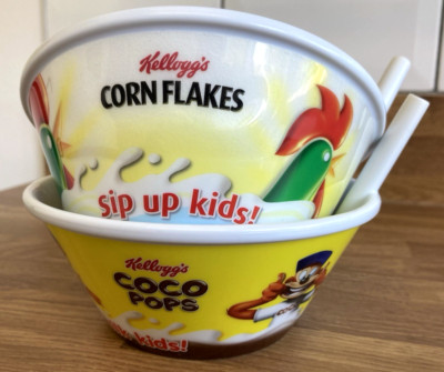 Kellogg's Corn Flakes & Coco Pops Sip Up Kids! Cereal Bowls with Straw ...
