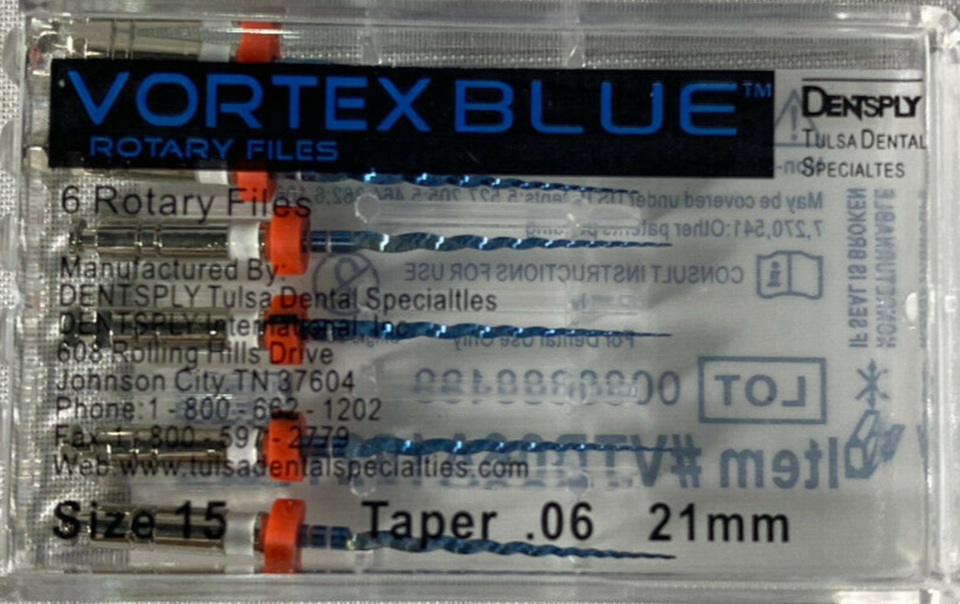 10Pk .06 Dentsply Tulsa Dental Vortex Blue Taper rotary files 21mm/25mm ...
