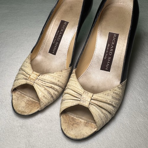Vintage 90s Designer Heels, Cream and Black Leather Pumps by Rickard ...