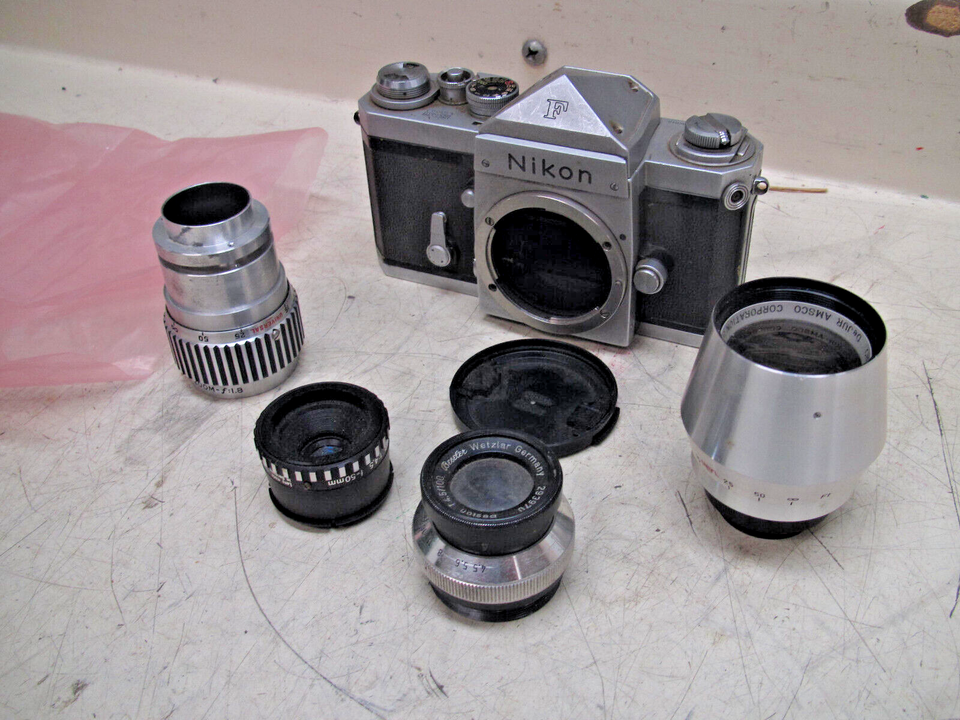 Vintage Nikon F 1963 35mm SLR Film Camera With Assorted Lenses FREE ...