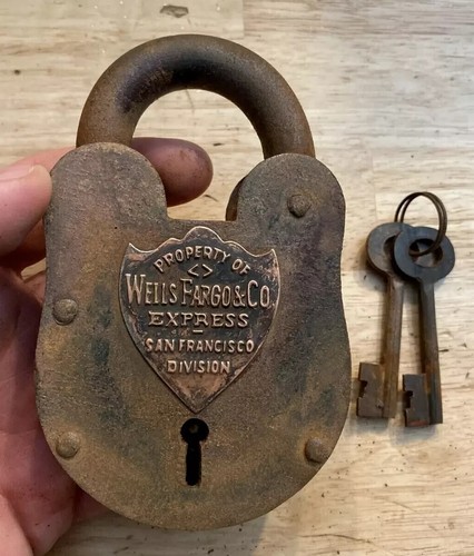 Wells Fargo Padlock Blacksmith Gunsmith Lock Keys Set Patina Collector ...