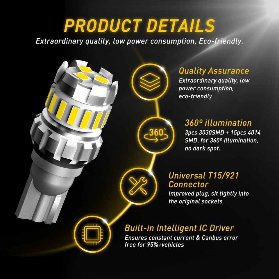 2Pcs T15 LED 18SMD Reverse Backup Light Bulbs 921 912 W16W 906 Super ...