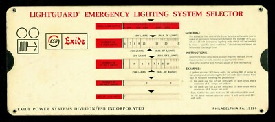 Exide 1970 Lightguard emergency lighting system selector slide chart ...