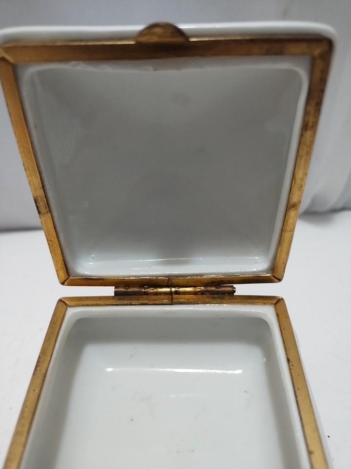 Four Legged Porcelain Hinged Square Trinket Box Floral Orange Whimsical ...