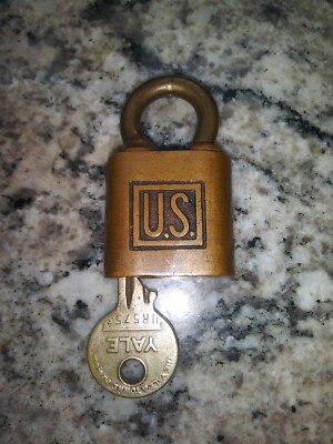 Vintage Yale WWII Army Brass Padlock w/ Original Numbered Push Key | eBay