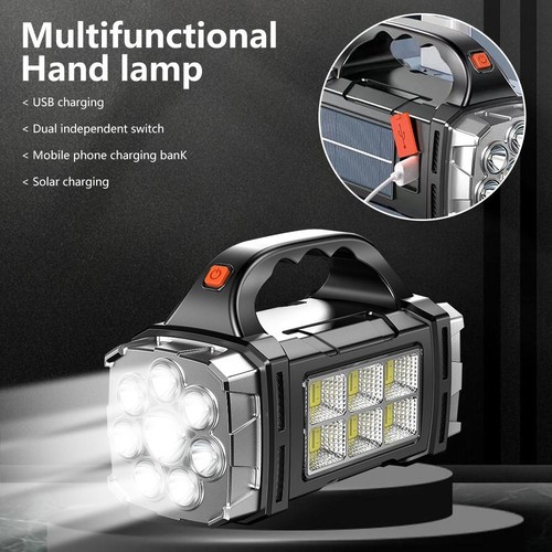 Strong Lights LED Flashlight Solar Power COB Searchlight USB ...