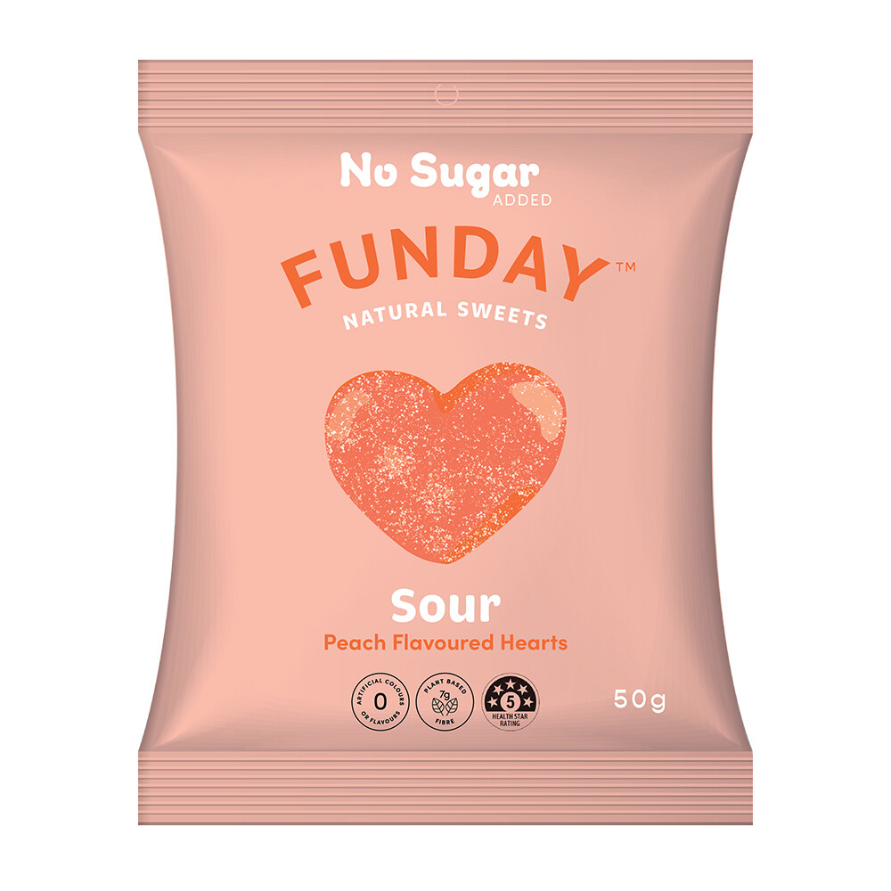 12pk Funday 600g Sour Peach Juicy Flavoured Gummy Snacks Lolly/Candy ...