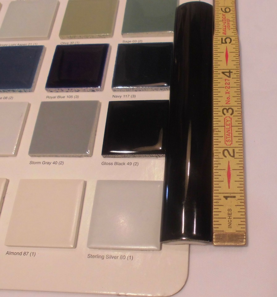 4 pieces. *Glossy Black* Ceramic Quarter Round Tiles 1" X 6" Corner ...