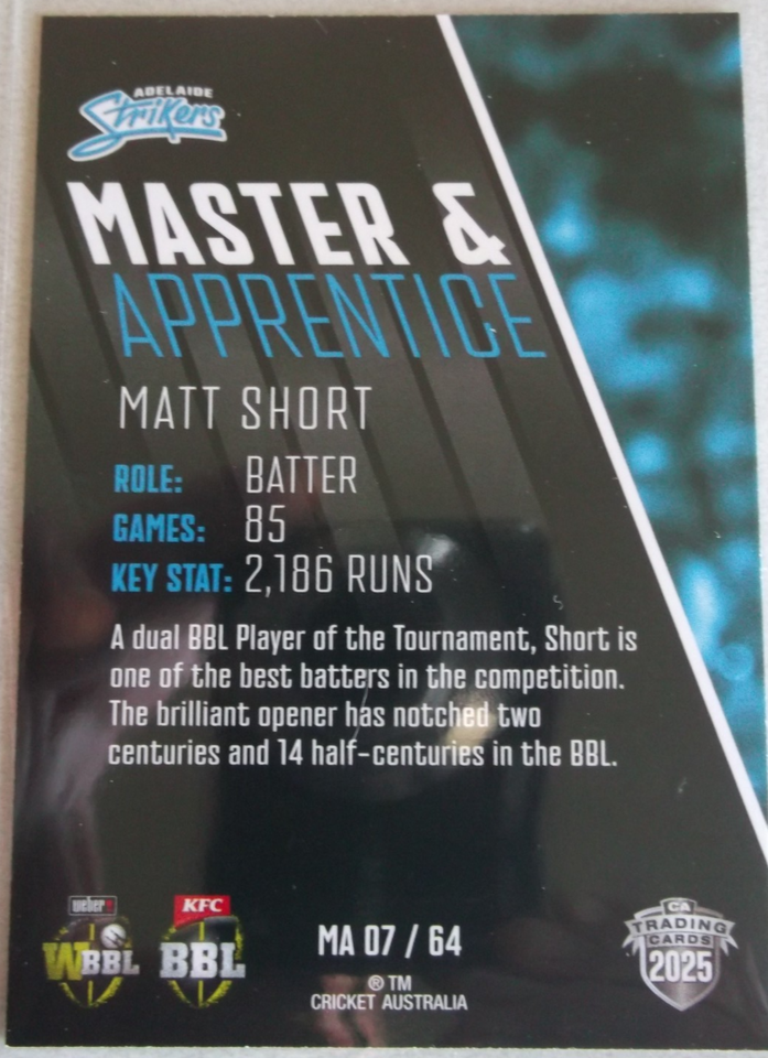 2025/26 TLA TRADERS CA CRICKET MASTER & APPRENTICE STRIKERS MATT SHORT ...
