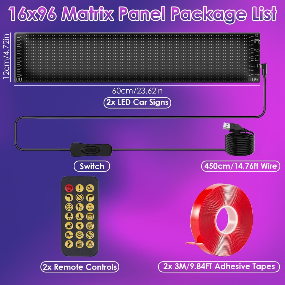 2Pack 16x96 Matrix Devil Eyes Lights For Car Ultra-thin Programmable ...