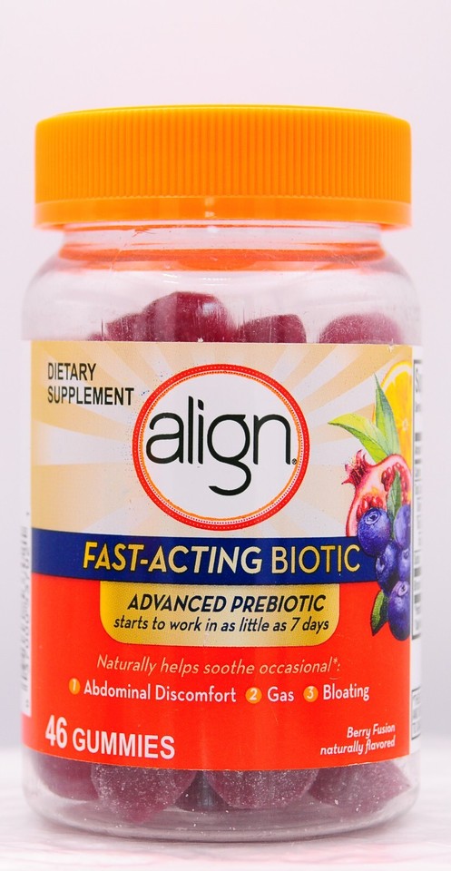 2 Pack Align Fast-Acting Biotic Prebiotic Supplement Gummies 46 each 06 ...