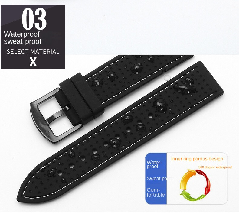 Universal Silicone Watch Band Strap Rubber Waterproof Men's Black 19 ...