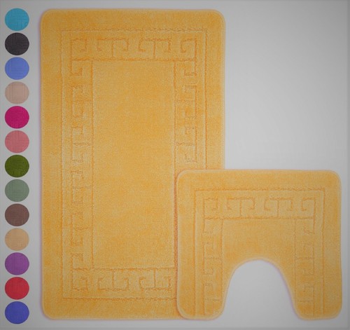 SHADED OCHRE GREEK Bath Mat Pedestal Set 2 Piec Anti Slip Greek Key ...